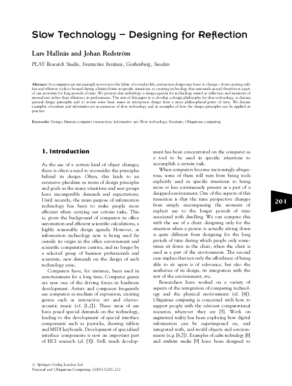 (PDF) Slow technology designing for reflection