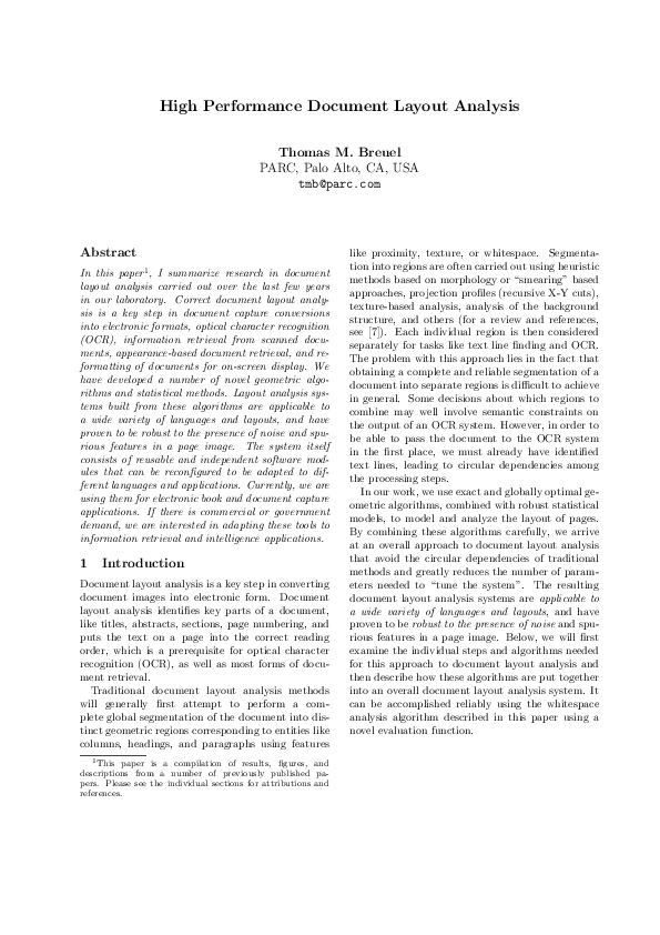 (PDF) High performance document layout analysis