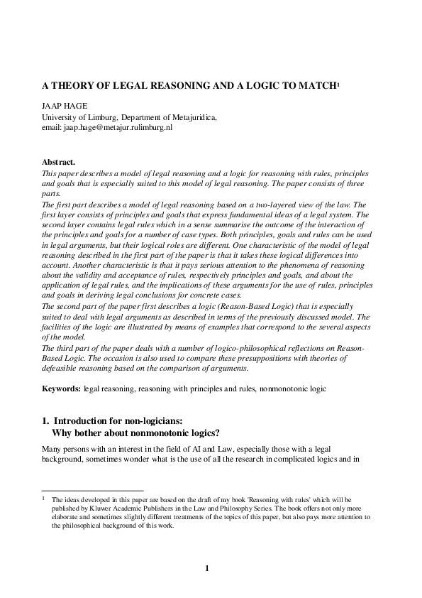 (PDF) A theory of legal reasoning and a logic to match