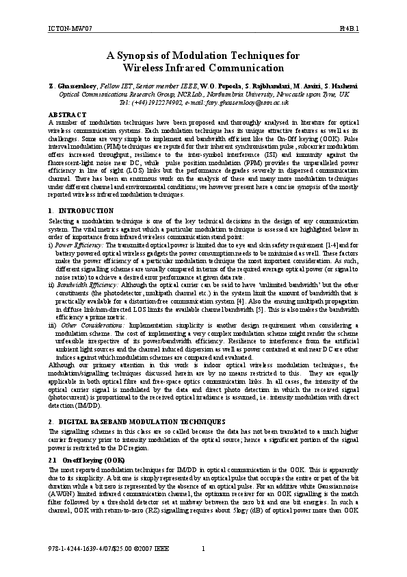 Pdf A Synopsis Of Modulation Techniques For Wireless Infrared Communication