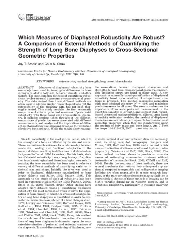 (PDF) Which measures of skeletal robusticity are robust?: A comparison ...