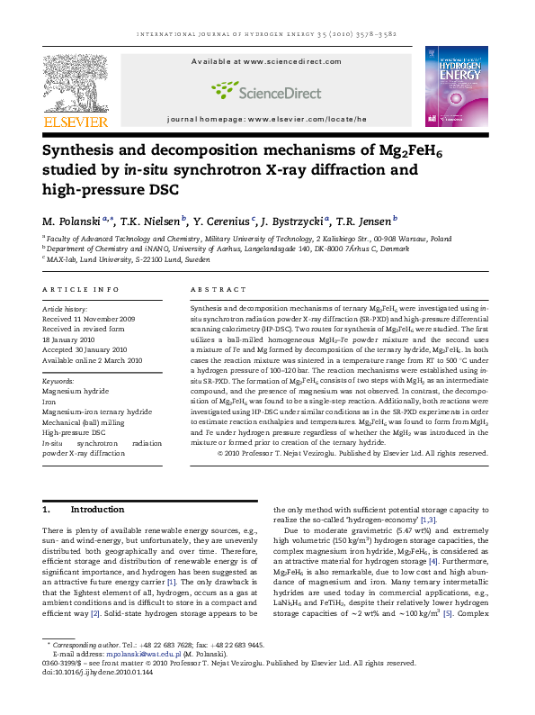 (PDF) Synthesis and decomposition mechanisms of Mg2FeH6 studied by in ...