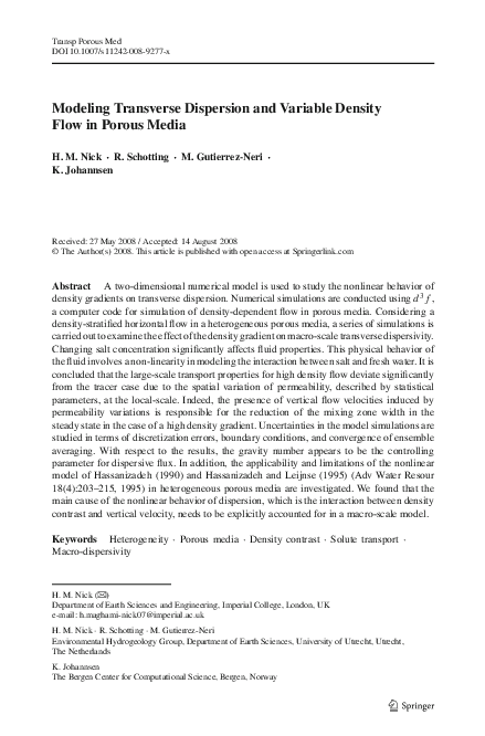 (PDF) Modeling transverse dispersion and variable density flow in porous media