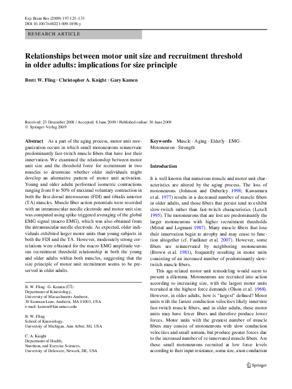 (PDF) Relationships between motor unit size and recruitment threshold ...