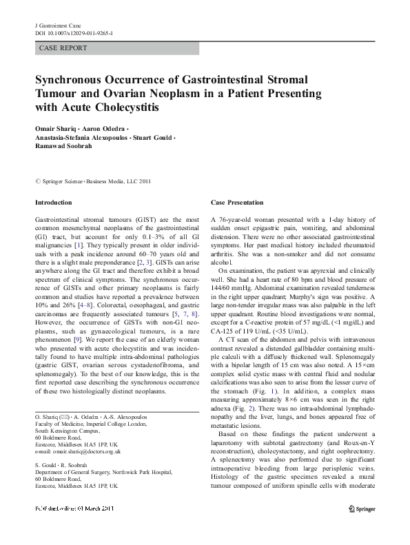 (PDF) Synchronous Occurrence of Gastrointestinal Stromal Tumour and ... (PDF) Synchronous Occurrence of Gastrointestinal Stromal Tumour and ...