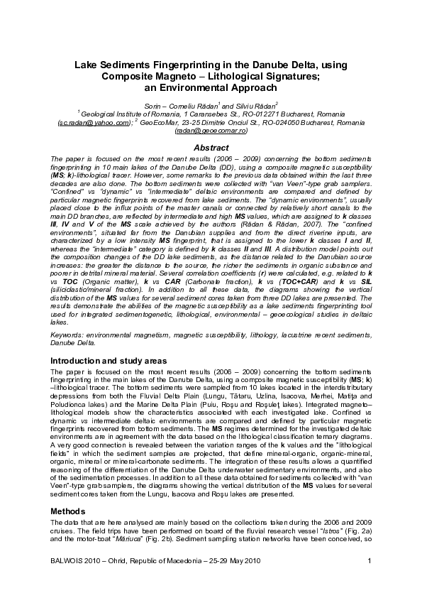(PDF) Lake Sediments Fingerprinting in the Danube Delta, using ...