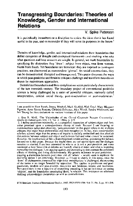 (PDF) Transgressing boundaries: Theories of knowledge, gender and International Relations