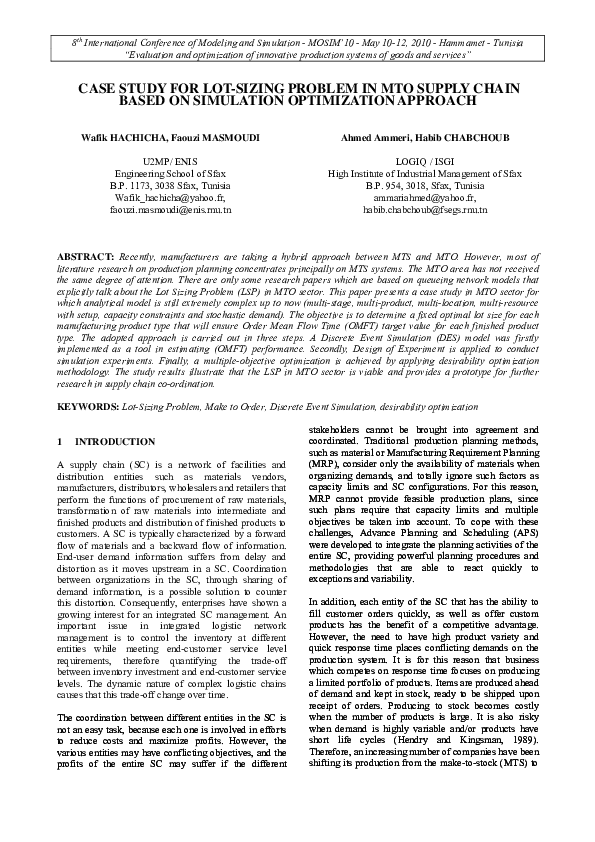 (PDF) Case study for lot-sizing problem in MTO supply chain based on simulation optimization ...