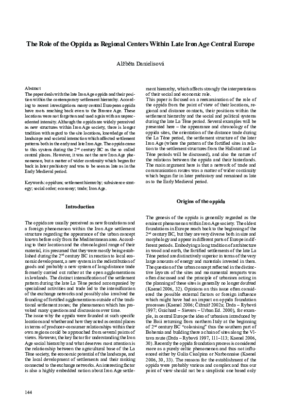 (PDF) The Role of the Oppida as Regional Centers Within Late Iron Age ...