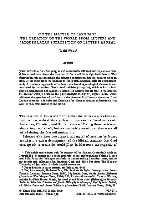 (PDF) On the Matter of Language: The Creation of the World from Letters ...