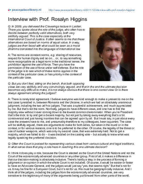 (PDF) Interview with Prof. Rosalyn Higgins