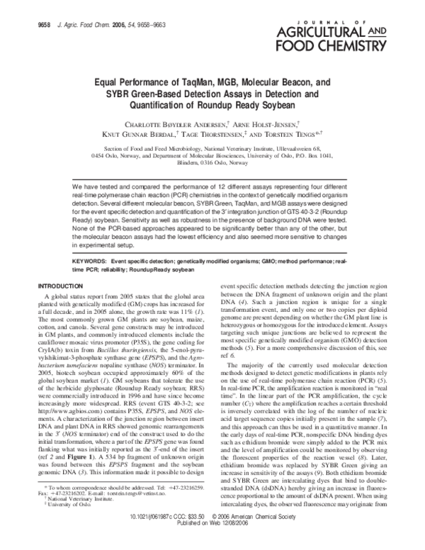 (PDF) Equal performance of TaqMan, MGB, molecular beacon, and SYBR green-based detection assays ...