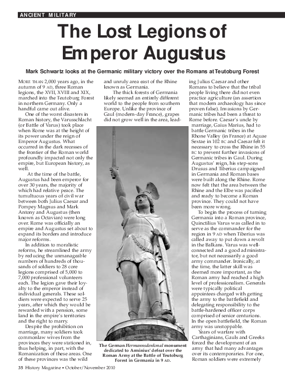(PDF) The Lost Legions of Emperor Augustus. History Magazine, November ...