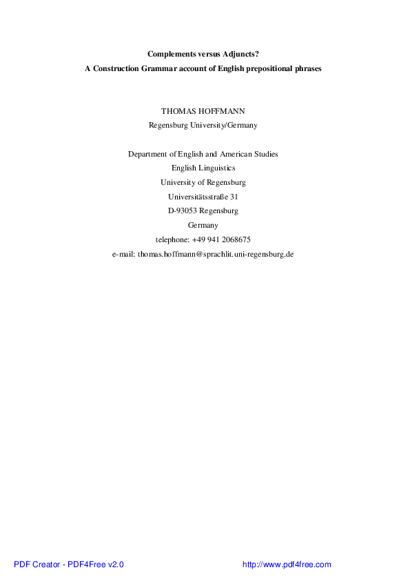(PDF) Complements versus adjuncts: A Construction Grammar approach of ...