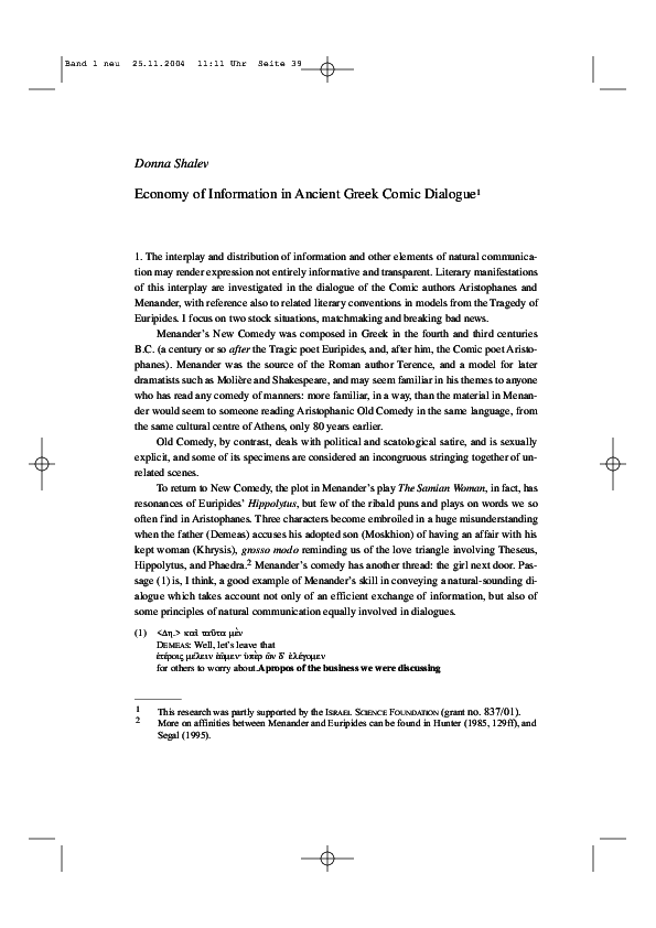 (PDF) economy of information in ancient greek comic dialogue