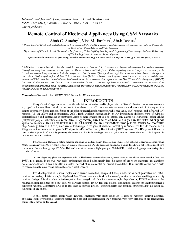 (PDF) Remote Control of Electrical Appliances using GSM Networks