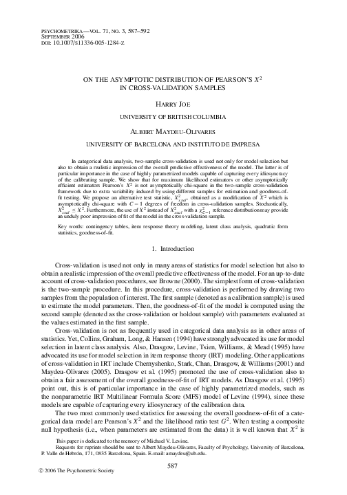 Pdf On The Asymptotic Distribution Of Pearsons X 2 In Cross