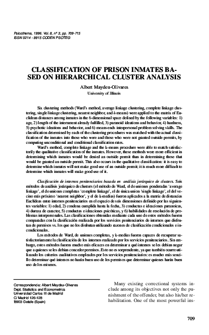 (PDF) Classification of prison inmates based on hierarchical cluster ...