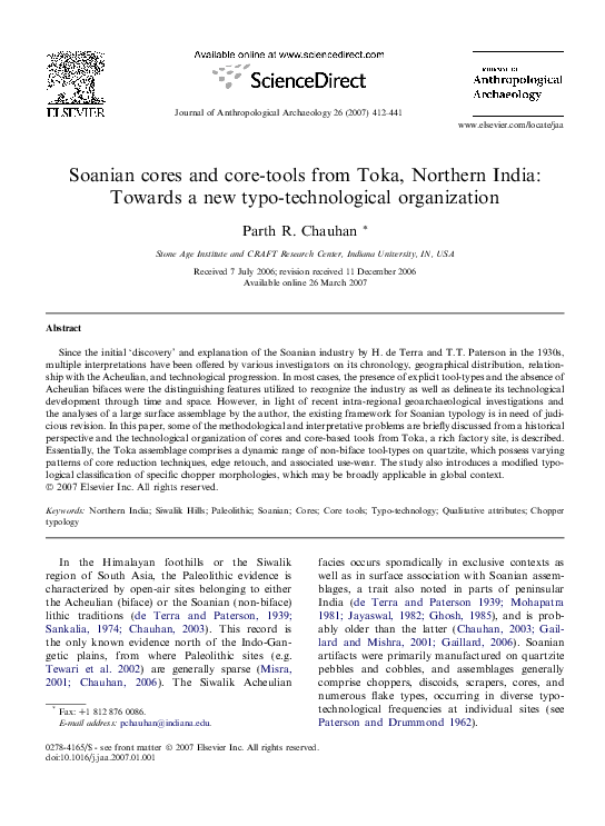 (PDF) Soanian cores and core-tools from Toka, northern India: towards a ...