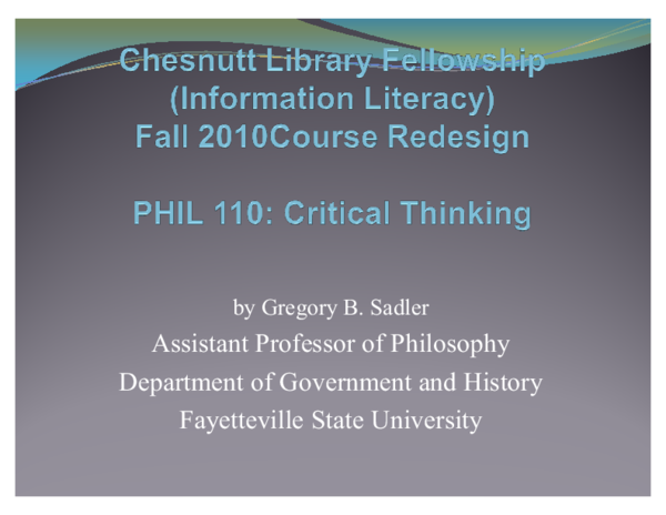 (PPT) Chesnutt Library Fellowship (Information Literacy) Fall 2010 ...