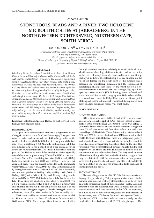 (PDF) Stone tools, beads and a river: two Holocene microlithic sites at ...