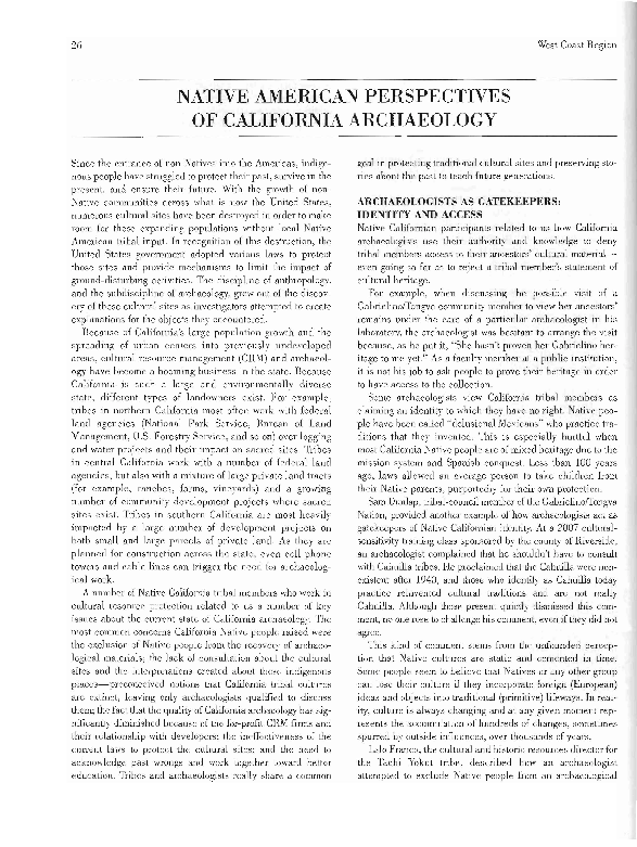 (PDF) NATIVE AMERICAN PERSPECTIVES OF CALIFORNIA ARCHAEOLOGY
