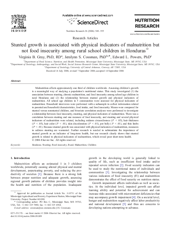 (PDF) Stunted Growth is Associated with Physical Indicators of ...