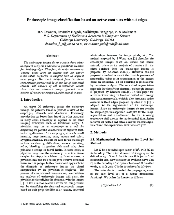 (PDF) Endoscopic Image Classification Based on Active Contours Without Edges