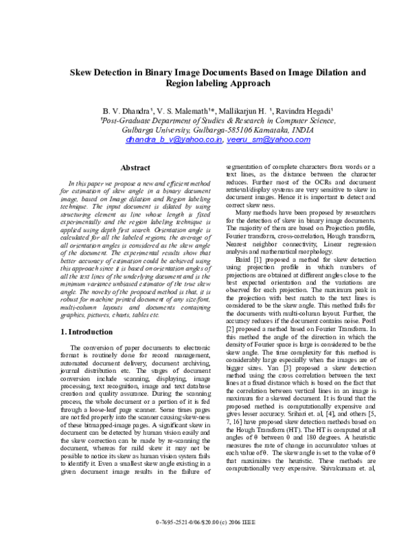 Pdf Skew Detection In Binary Image Documents Based On Image Dilation