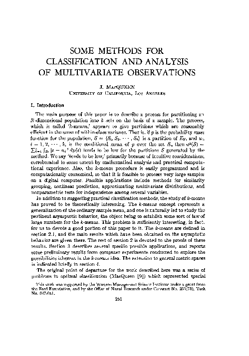 Pdf Some Methods For Classification And Analysis Of Multivariate