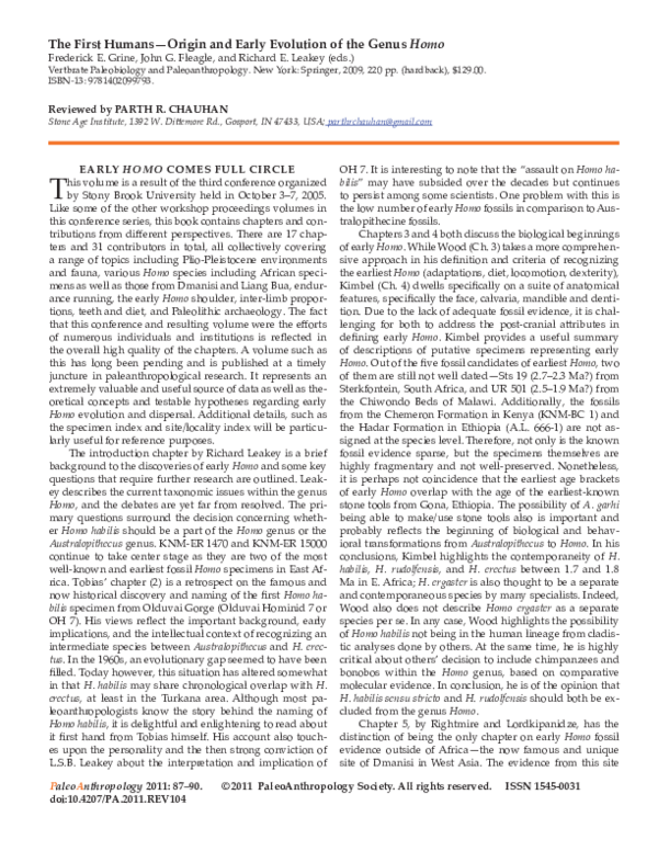 (PDF) Book Review: The First Humans—Origin and Early Evolution of the ...