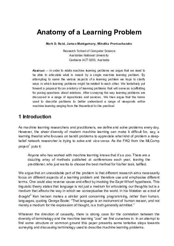 (PDF) Anatomy of a Learning Problem
