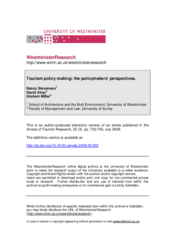 (PDF) Tourism Policy Making::: The Policymakers' Perspectives