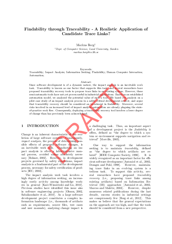 (PDF) Findability through Traceability - A Realistic Application of Candidate Trace Links?