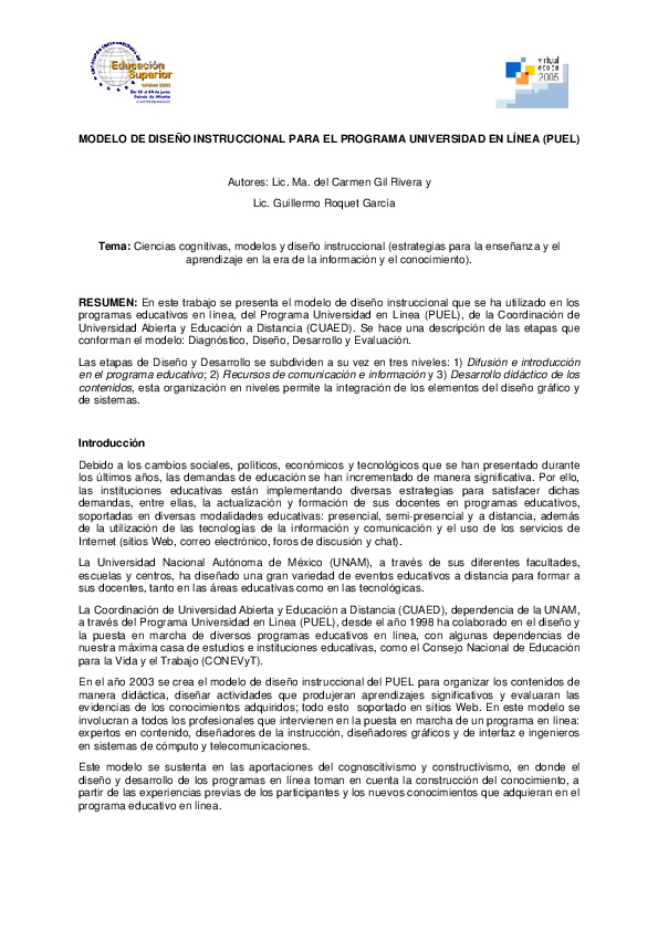 (PDF) Modelo de diseño instruccional para el Programa Universidad en Línea (PUEL)