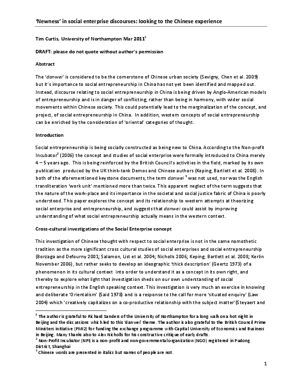 (PDF) Danwei: China and social enterprise