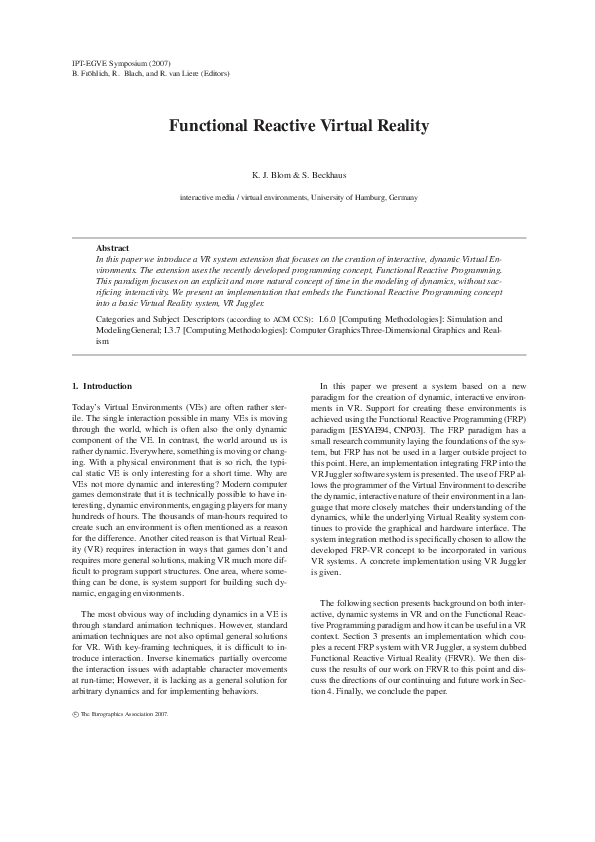 (PDF) Functional Reactive Virtual Reality