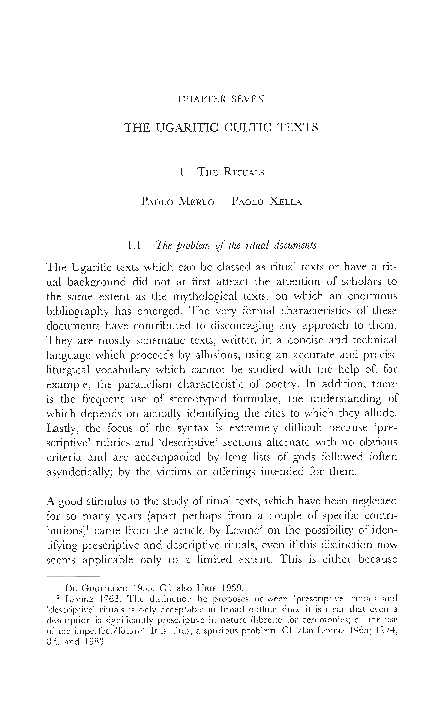 (PDF) The Ugaritic Cultic Texts. I. The Rituals