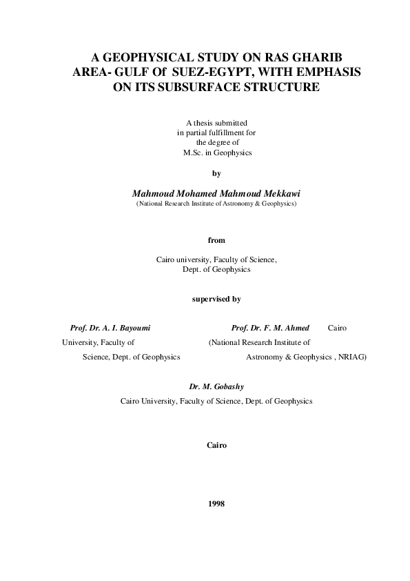 (PDF) A geophysical study on Ras Gharib area, Gulf of Suez- Egypt, with ...