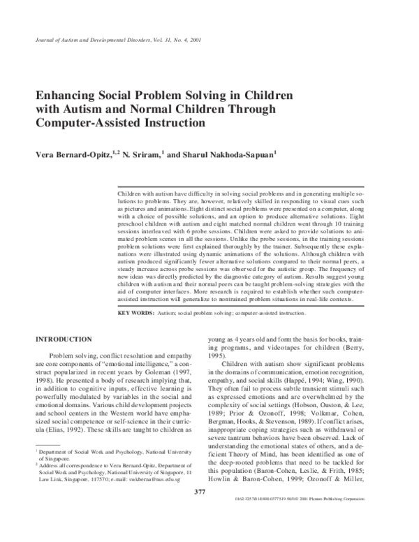 (PDF) Enhancing social problem solving in children with autism and ...