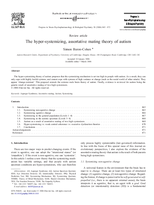 (PDF) The hyper-systemizing, assortative mating theory of autism