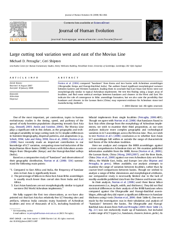 (PDF) Large cutting tool variation west and east of the Movius Line