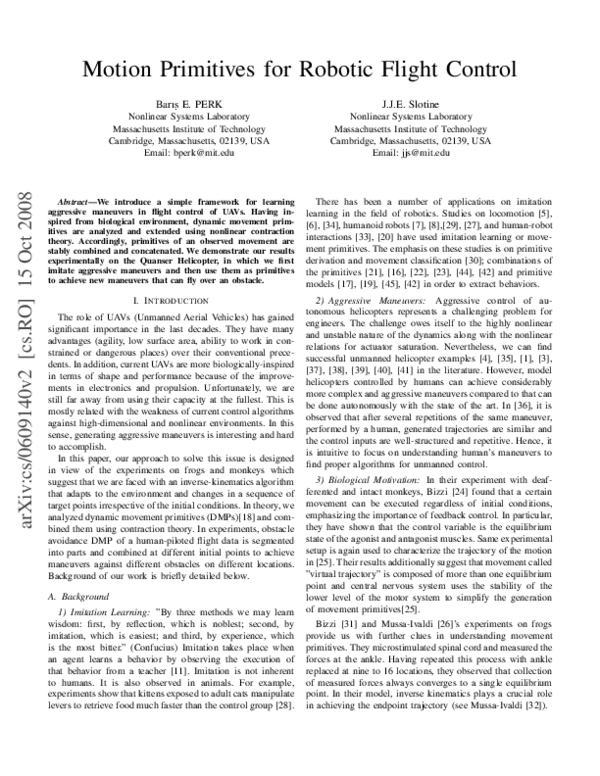 (PDF) Motion Primitives for Robotic Flight Control