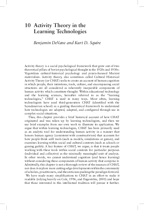 (PDF) Activity Theory in the Learning Technologies