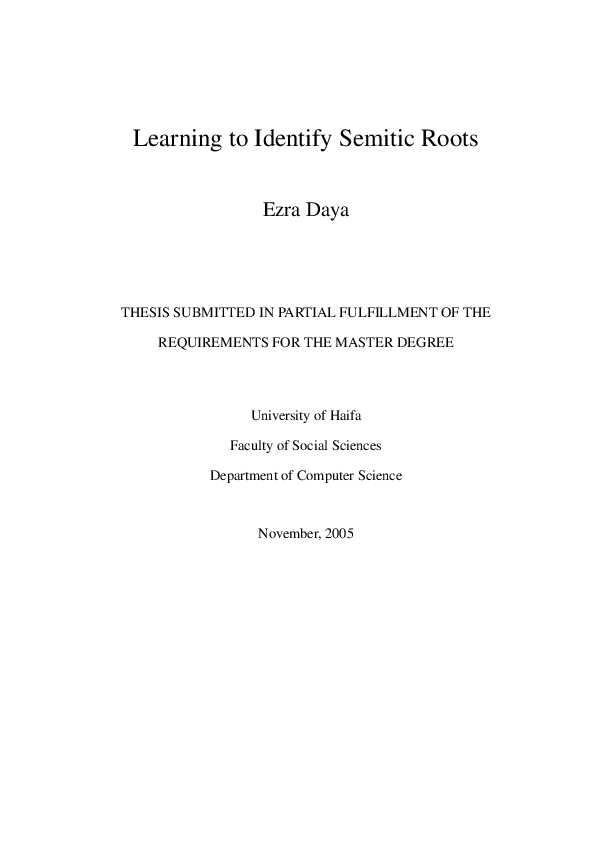 (PDF) Learning to identify Semitic roots