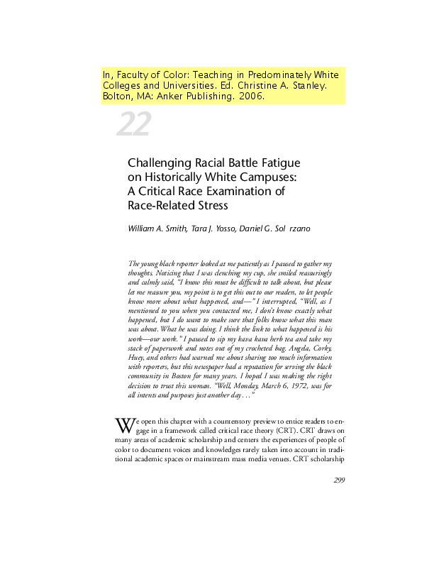 (PDF) Challenging Racial Battle Fatigue on Historically White Campuses ...