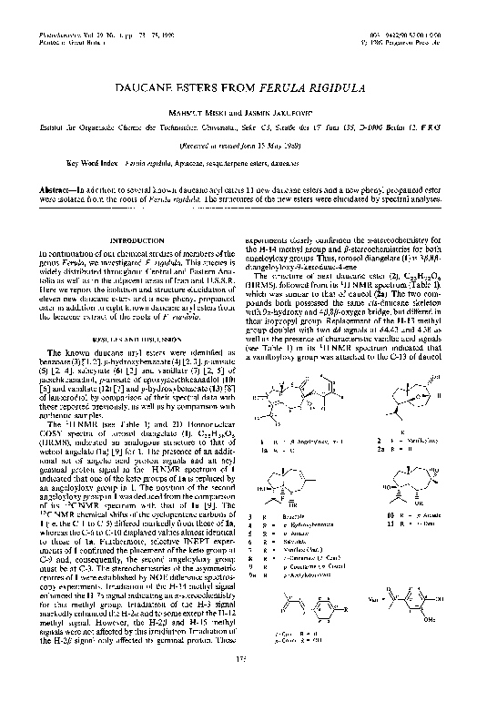 (PDF) Daucane esters from Ferula rigidula | Mahmut Miski - Academia.edu