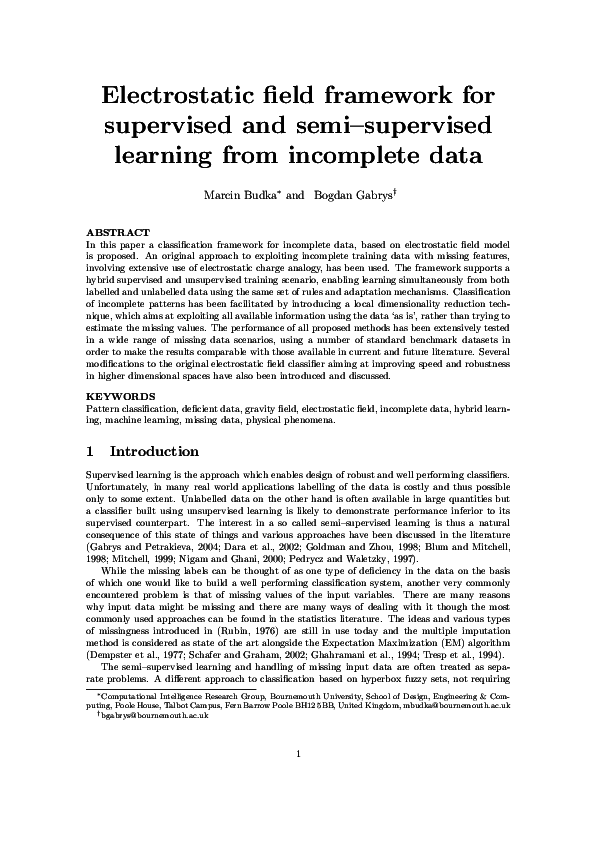 (PDF) Electrostatic field framework for supervised and semi-supervised learning from incomplete data