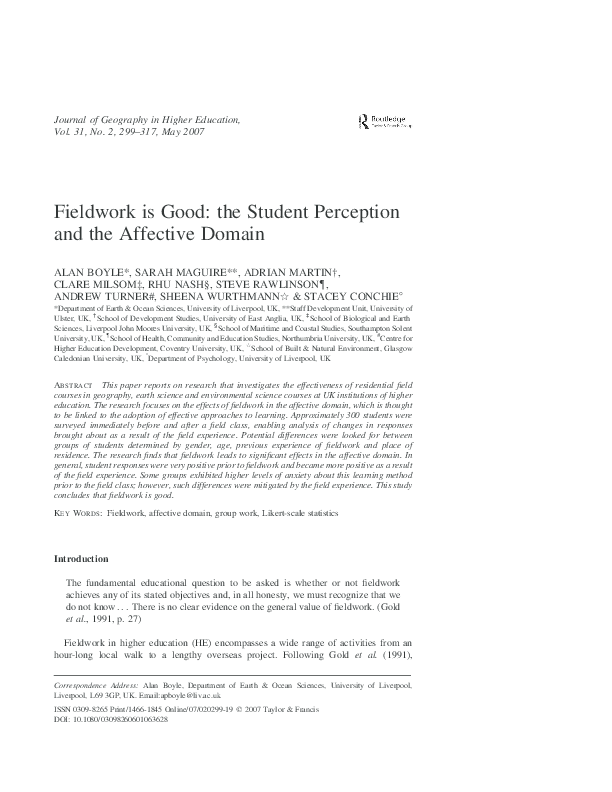 (PDF) Fieldwork is good: The student perception and the affective domain