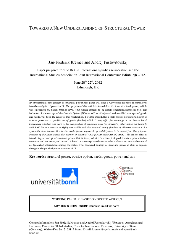 (PDF) Towards a new Understanding of Structural Power